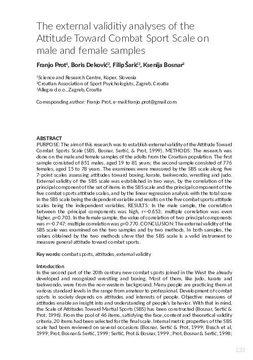 (PDF) The external validitiy analyses of the Attitude Toward Combat ...