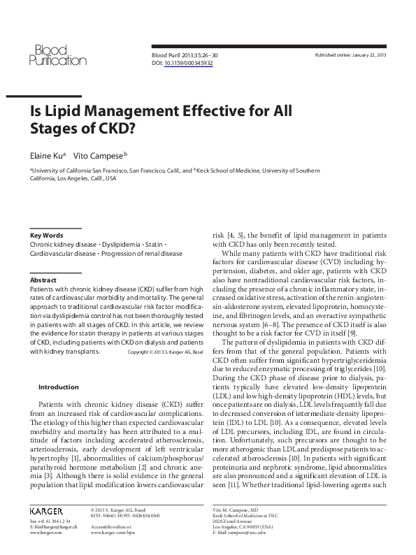 (PDF) Is Lipid Management Effective for All Stages of CKD?