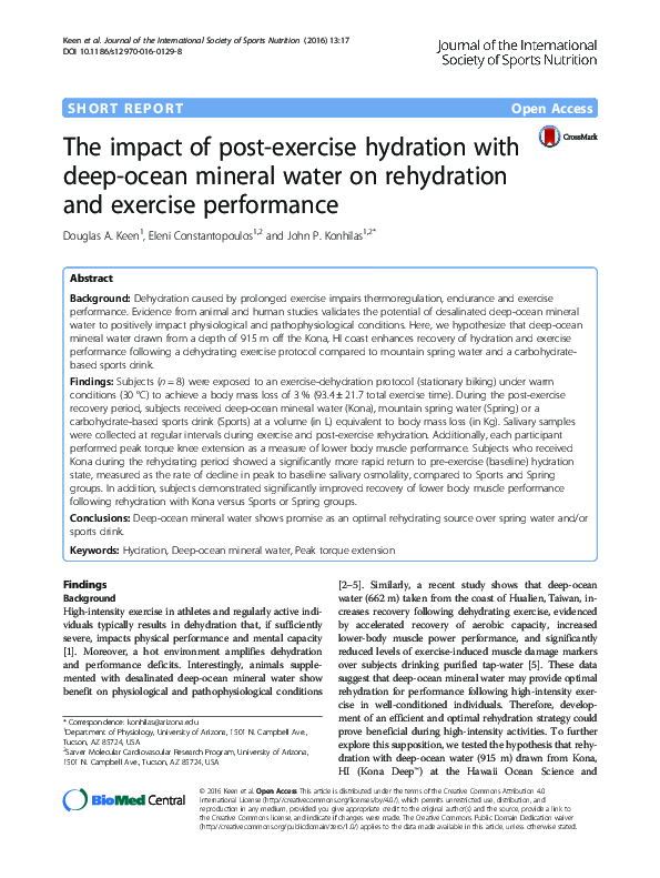 (PDF) The impact of post-exercise hydration with deep-ocean mineral ...