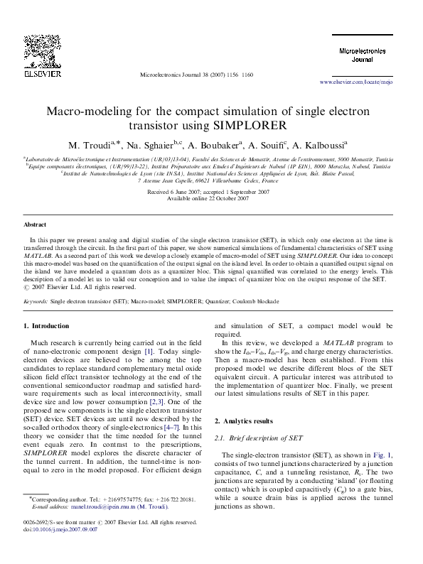 Pdf Macro Modeling For The Compact Simulation Of Single Electron Transistor Using Simplorer