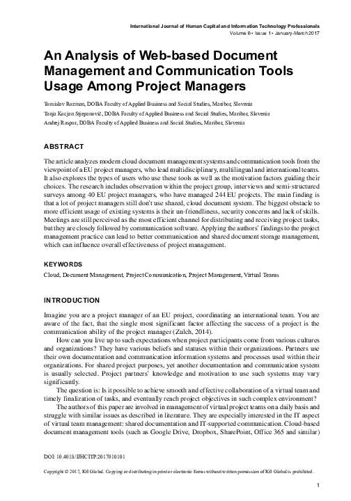 (PDF) An Analysis of Web-based Document Management and Communication Tools Usage Among Project ...