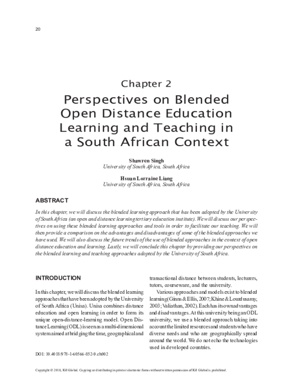 (PDF) Perspectives on blended open distance education learning and ...