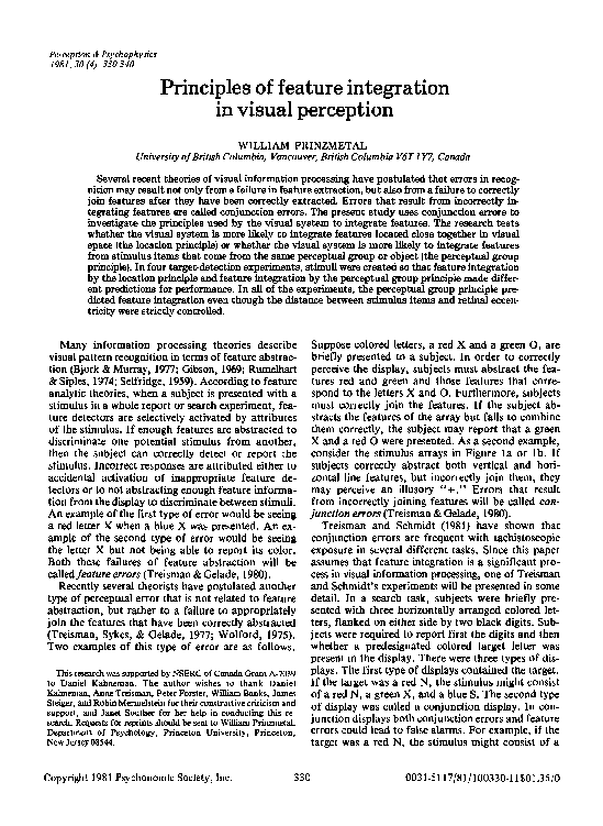 Pdf Principles Of Feature Integration In Visual Perception