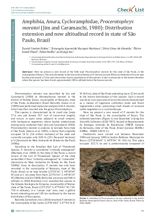 (PDF) Amphibia, Anura, Cycloramphidae, Proceratophrys moratoi (Jim and ...