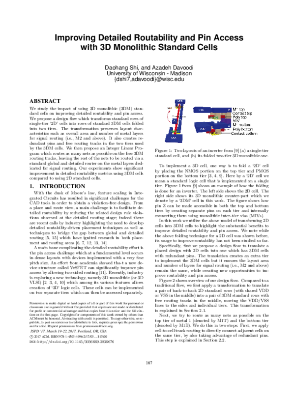 (PDF) Improving Detailed Routability and Pin Access with 3D Monolithic Standard Cells