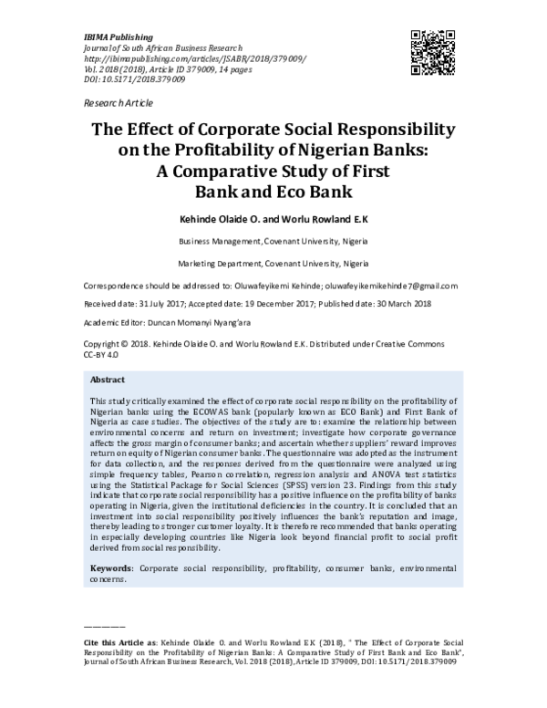 (PDF) Effect of Corporate Social Responsibility on the Performance of ...