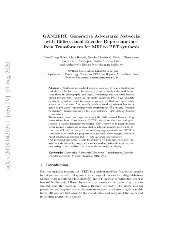 (PDF) GANBERT: Generative Adversarial Networks with Bidirectional ...
