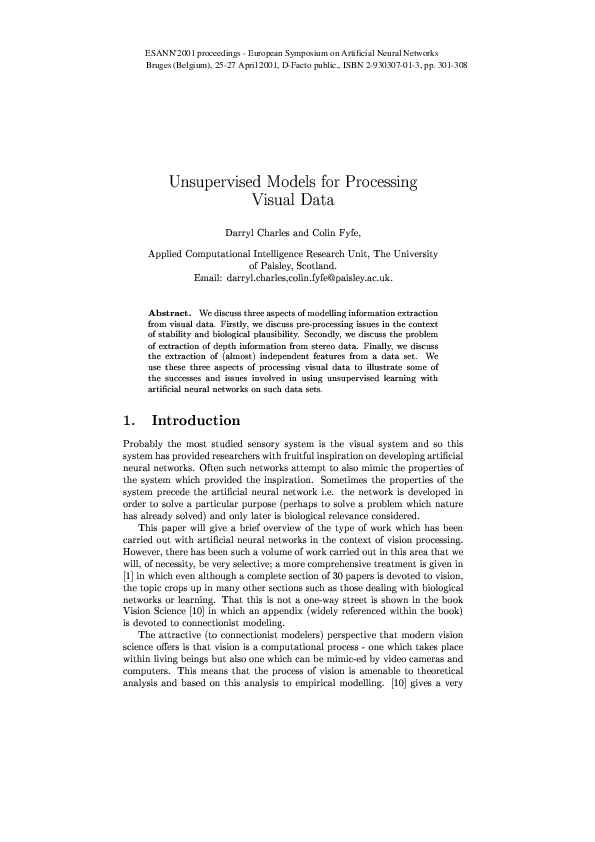 (PDF) Unsupervised models for processing visual data