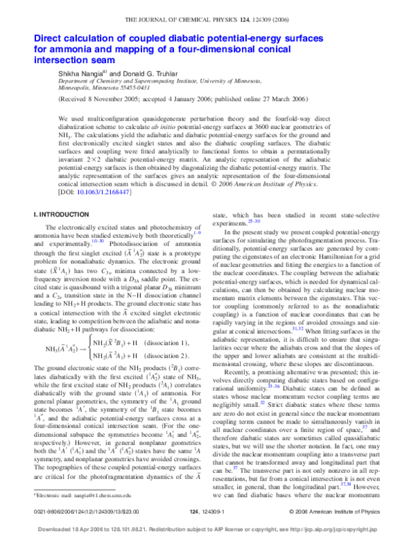 (PDF) Direct calculation of coupled diabatic potential-energy surfaces ...