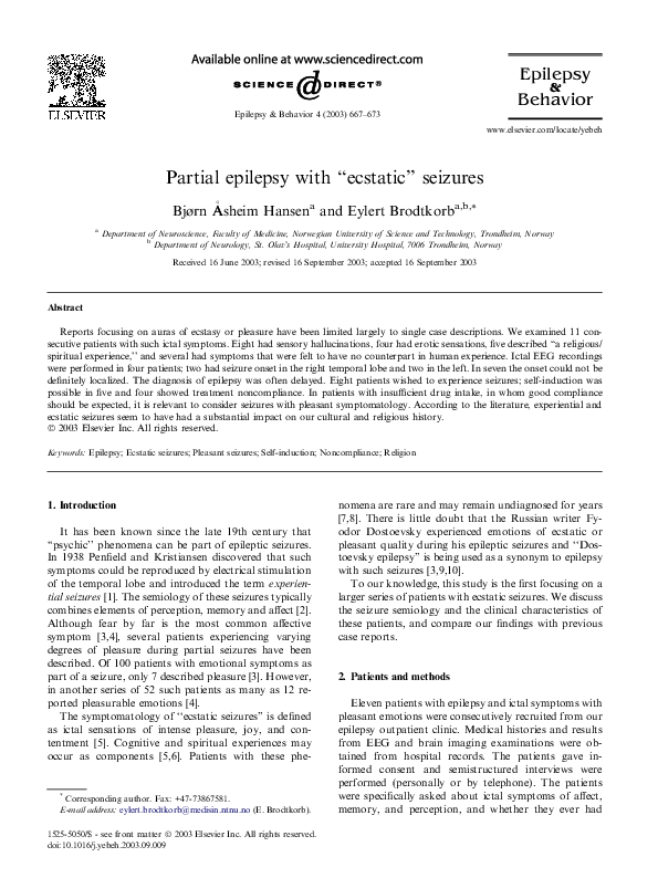 (PDF) Partial epilepsy with “ecstatic” seizures | Eylert Brodtkorb ...