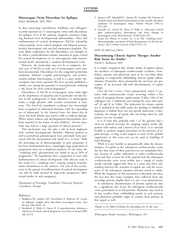 (PDF) Monozygous twins discordant for epilepsy