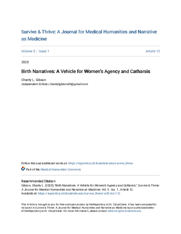 (PDF) Birth Narratives: A Vehicle for Women’s Agency and Catharsis