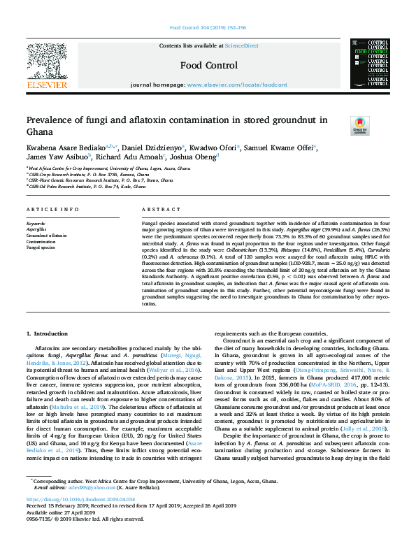 (PDF) Prevalence of fungi and aflatoxin contamination in stored groundnut in Ghana