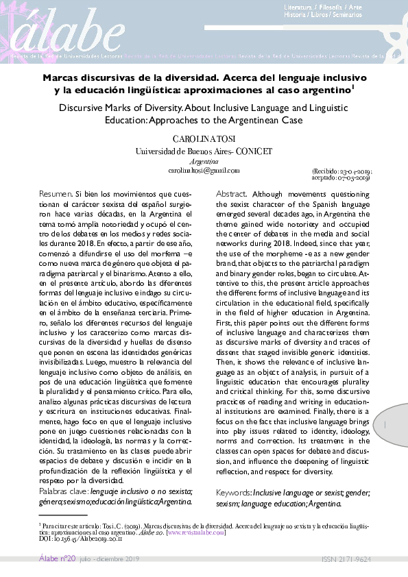 (PDF) Marcas discursivas de la diversidad. Acerca del lenguaje no ...
