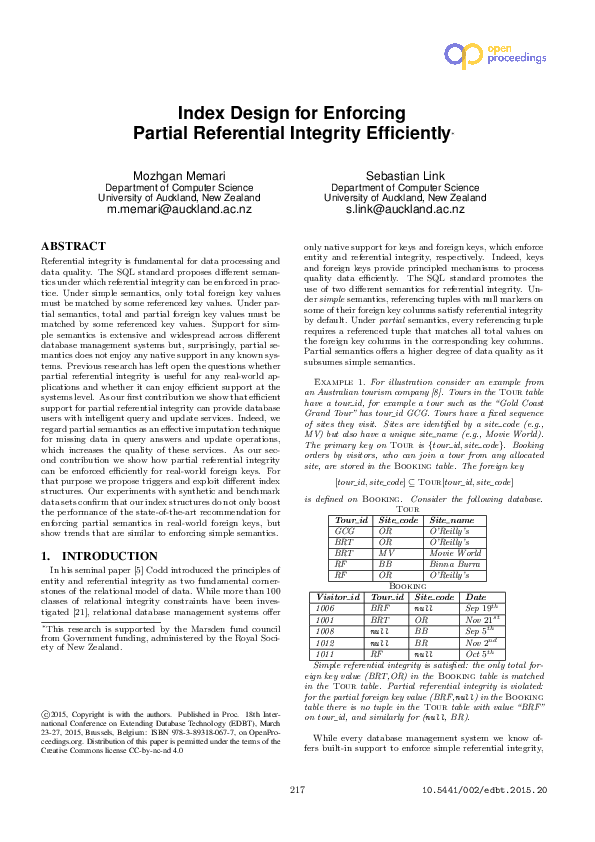 (PDF) Index Design for Enforcing Partial Referential Integrity Efficiently
