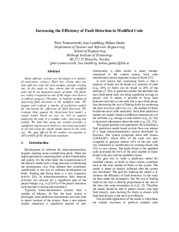 (PDF) Increasing the efficiency of fault detection in modified code