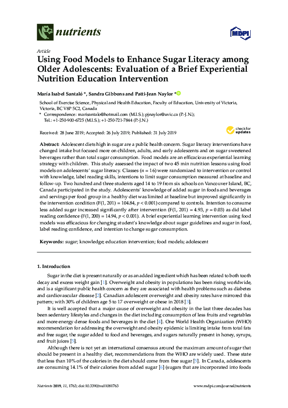 (PDF) Using Food Models to Enhance Sugar Literacy among Older ...