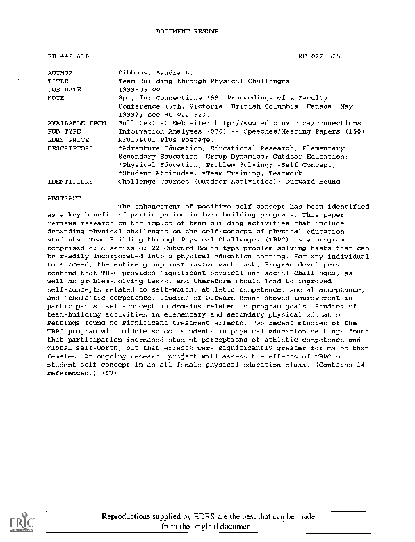 (PDF) Team Building through Physical Challenges