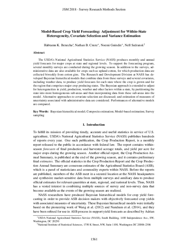 Pdf Model Based Crop Yield Forecasting Adjustment For Within State