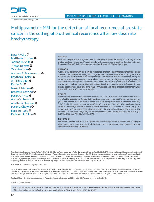 (PDF) Multiparametric MRI for the detection of local recurrence of ...