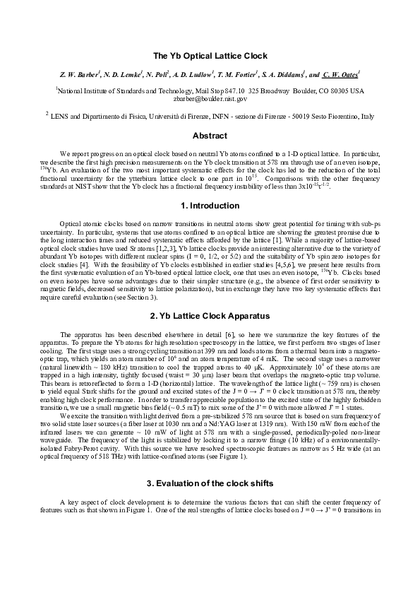 (PDF) THE Yb OPTICAL LATTICE CLOCK