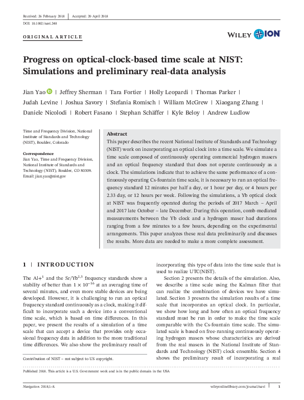 (PDF) Progress on optical-clock-based time scale at NIST: Simulations ...