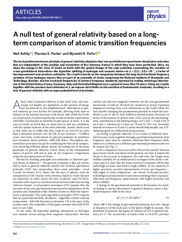 (PDF) A null test of general relativity based on a long-term comparison ...