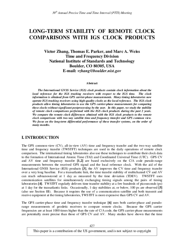 (PDF) Long-Term Stability of Remote Clock Comparisons with IGS Clock ...
