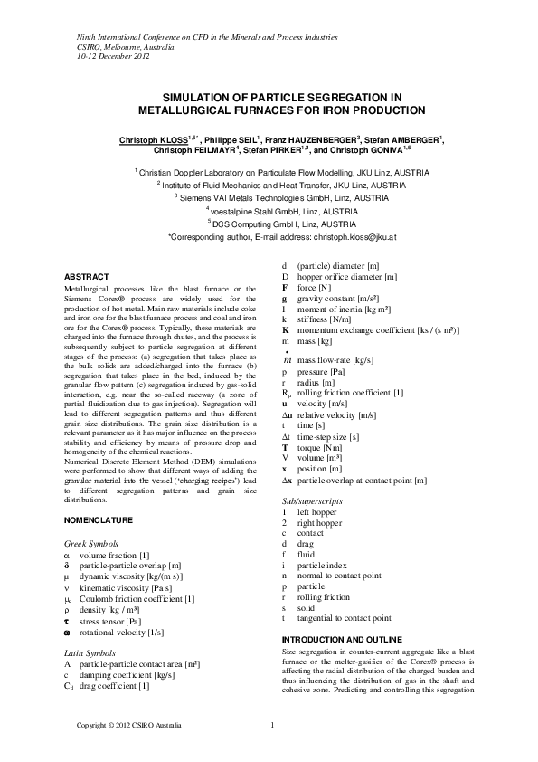 (PDF) Simulation of Particle Segregation in Metallurgical Furnaces for ...