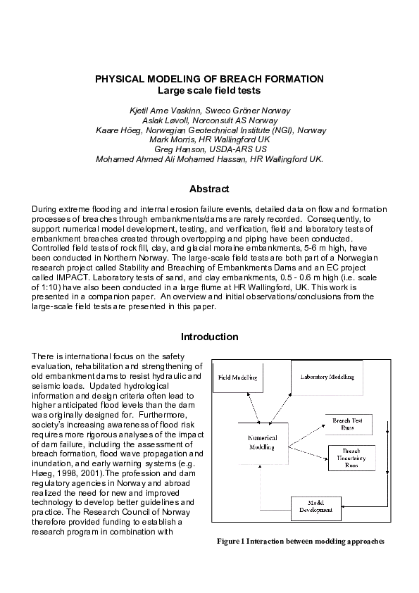 (PDF) PHYSICAL MODELING OF BREACH FORMATION Large scale field tests