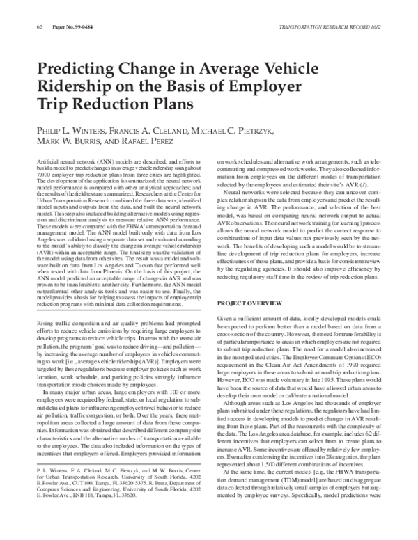 (PDF) Predicting Change in Average Vehicle Ridership on the Basis of ...