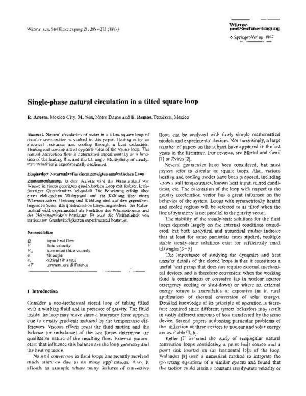 (PDF) Single-phase natural circulation in a tilted square loop