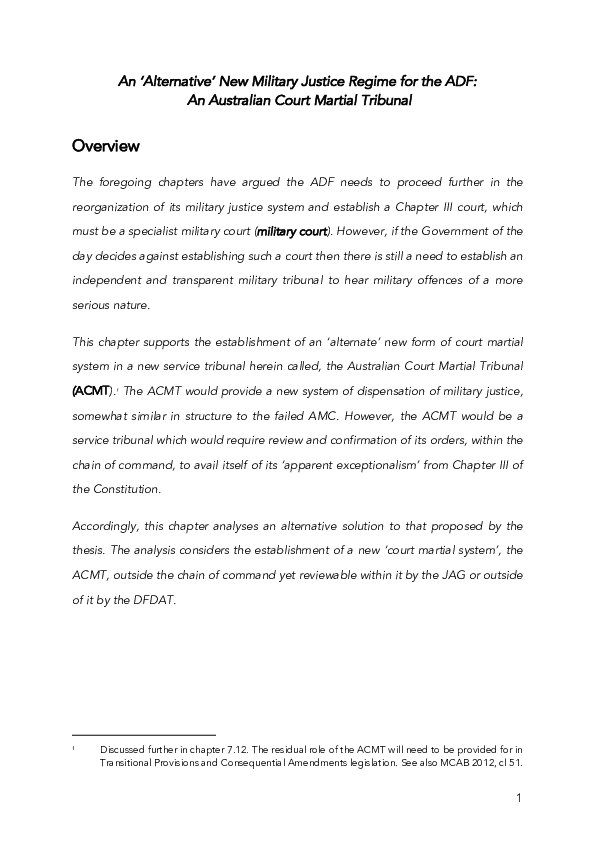 (PDF) An ‘Alternative’ New Military Justice Regime for the ADF: An ...