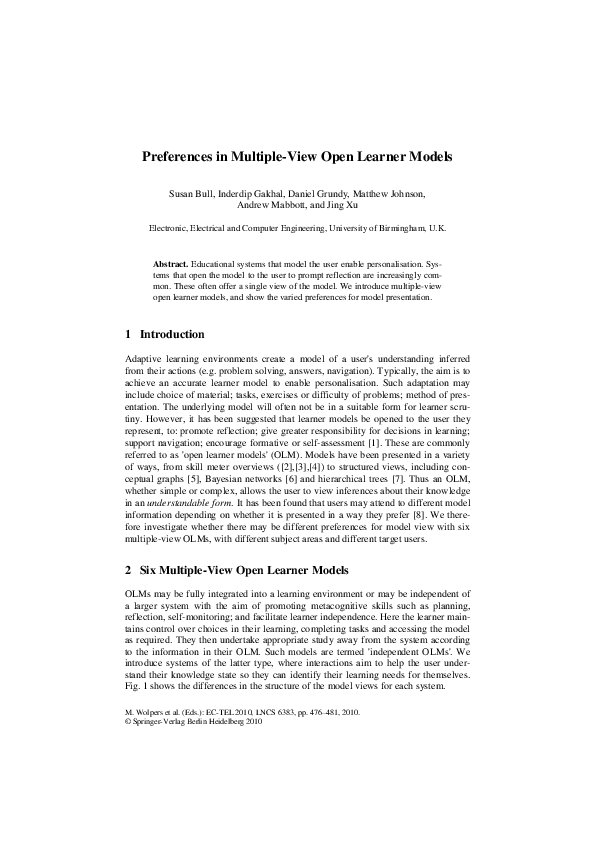 (PDF) Preferences in Multiple-View Open Learner Models