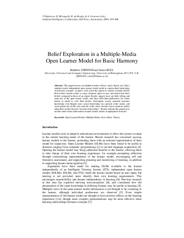 (PDF) Belief Exploration in a Multiple-Media Open Learner Model for Basic Harmony