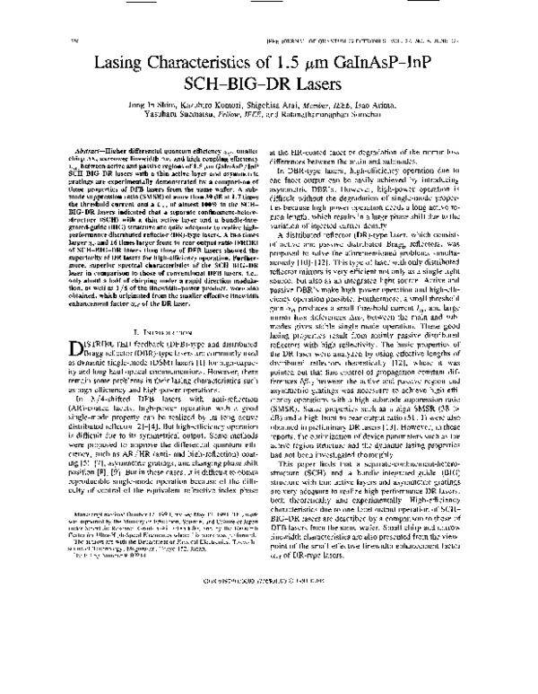 (PDF) Lasing characteristics of 1.5 μm GaInAsP-InP SCH-BIG-DR lasers