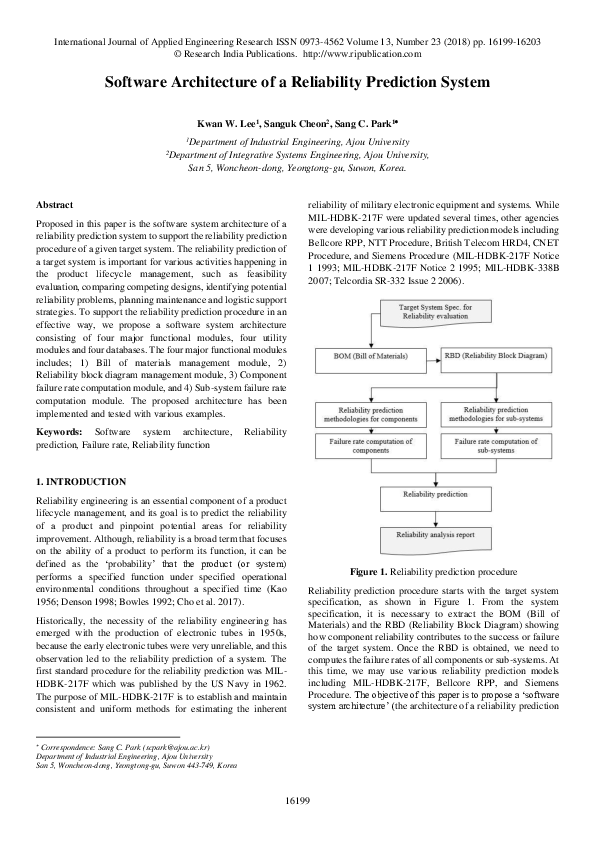 (PDF) Software Architecture of a Reliability Prediction System