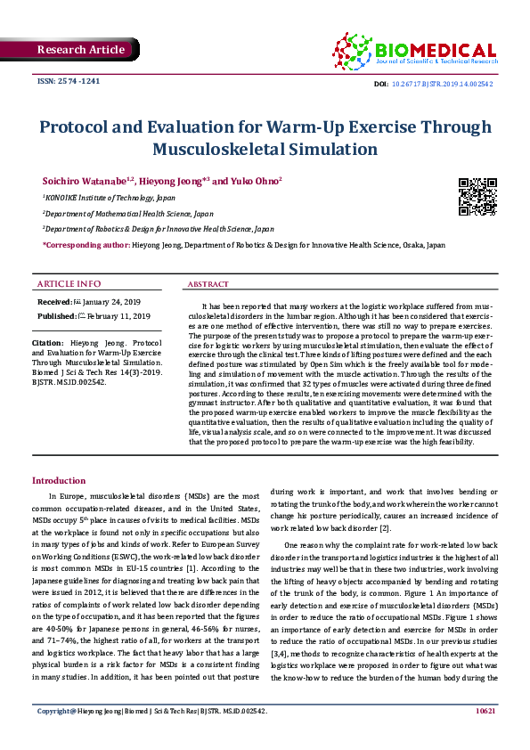 (PDF) Protocol and Evaluation for Warm-Up Exercise Through ...