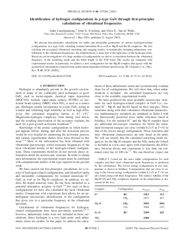 (PDF) Identification of hydrogen configurations in p-type GaN through ...