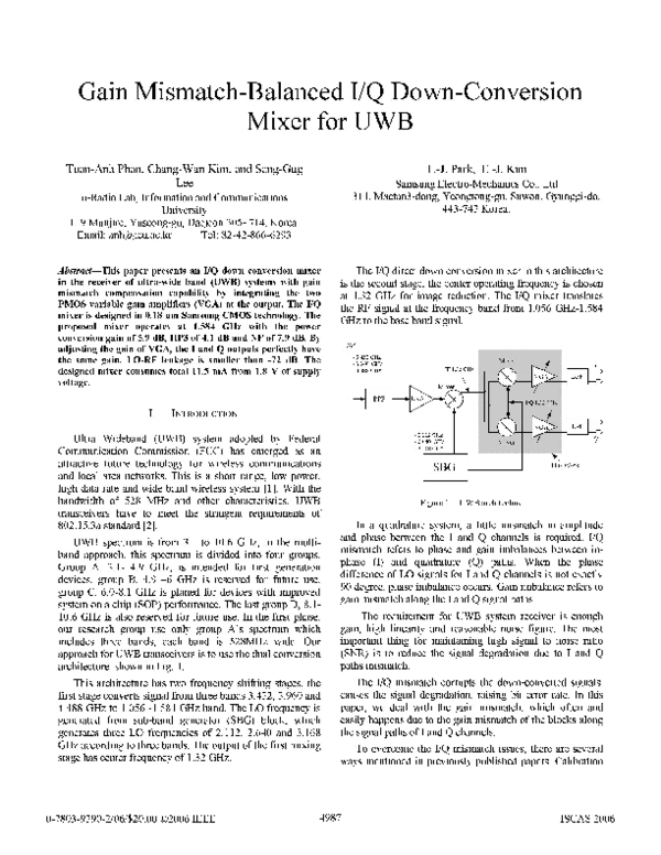 (PDF) Gain mismatch-balanced I/Q down-conversion mixer for UWB