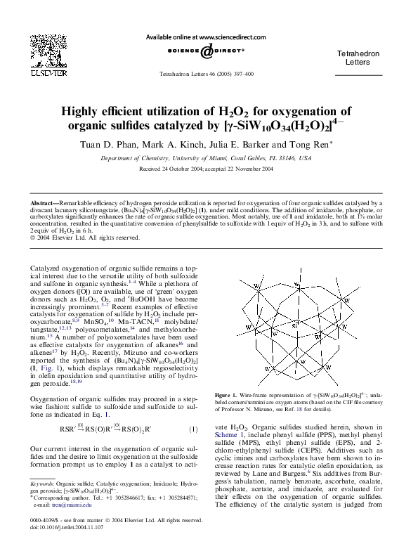 (PDF) Highly efficient utilization of H2O2 for oxygenation of organic ...