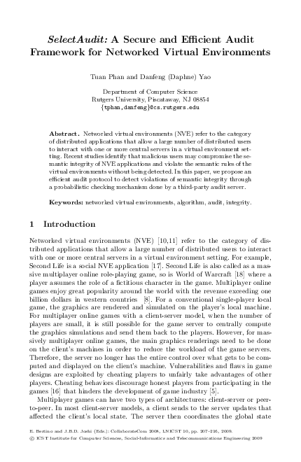 (PDF) SelectAudit: A Secure and Efficient Audit Framework for Networked Virtual Environments