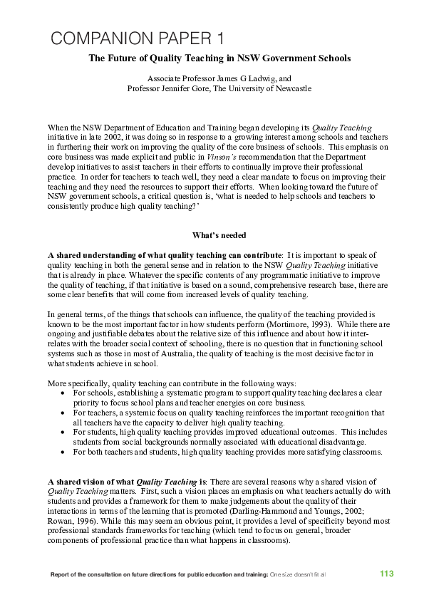(PDF) COMPANION PAPER 1 The Future of Quality Teaching in NSW ...