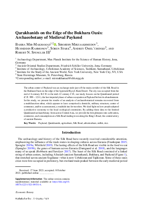 (PDF) Qarakhanids on the Edge of the Bukhara Oasis: Archaeobotany of ...