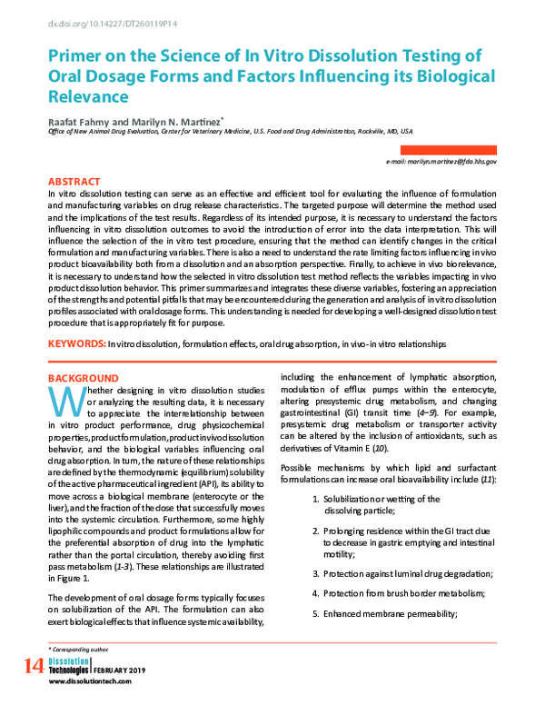 (PDF) Primer on the Science of In Vitro Dissolution Testing of Oral ...