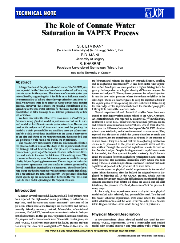 (PDF) The Role of Connate Water Saturation in VAPEX Process