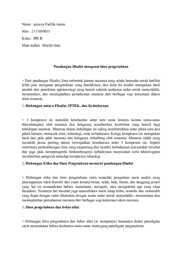 (DOC) Pandangan filsafat mengenai ilmu pengetahuan