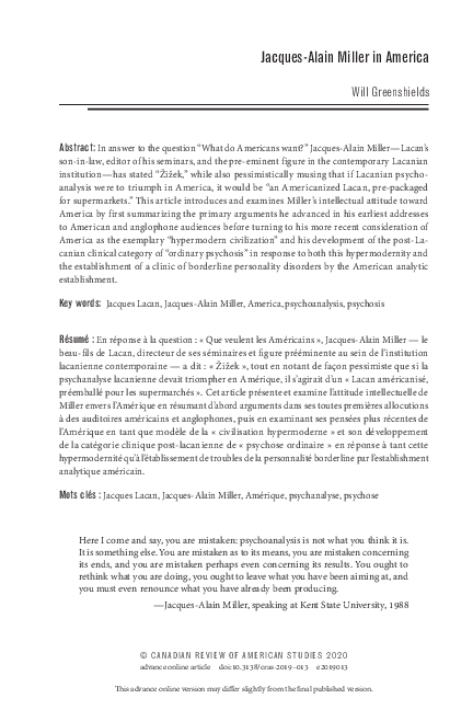 (PDF) Jacques-Alain Miller In America