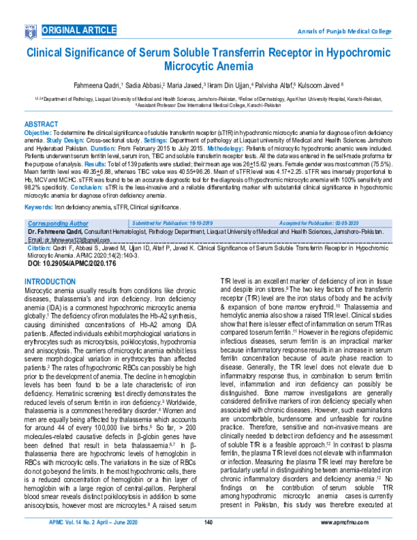 (PDF) Clinical Significance of Serum Soluble Transferrin Receptor in ...