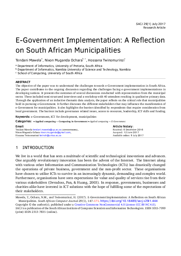 (PDF) E-Government Implementation: A Reflection on South African ...